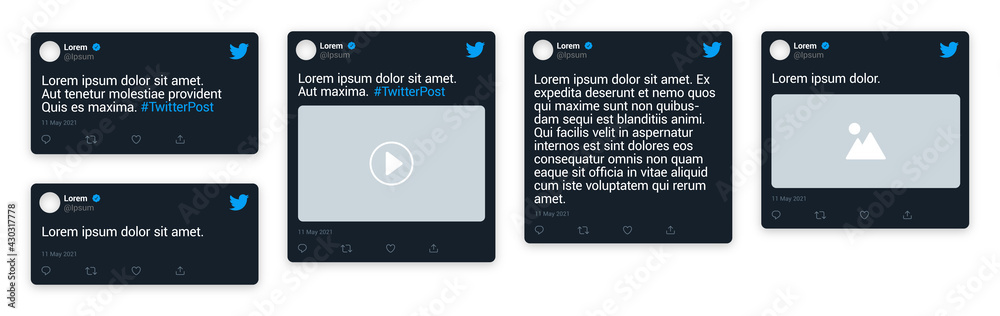 Realistic Twitter posts templates collection. Isolated twitter tweet on ...