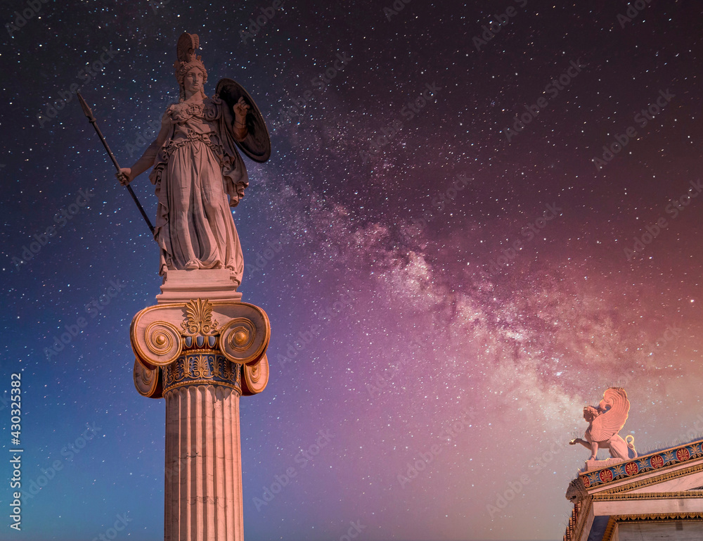Athena the ancient Greek goddess of wisdom and knowledge under starry ...