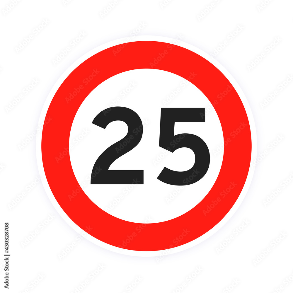 Speed limit 25 round road traffic icon sign flat style design vector ...