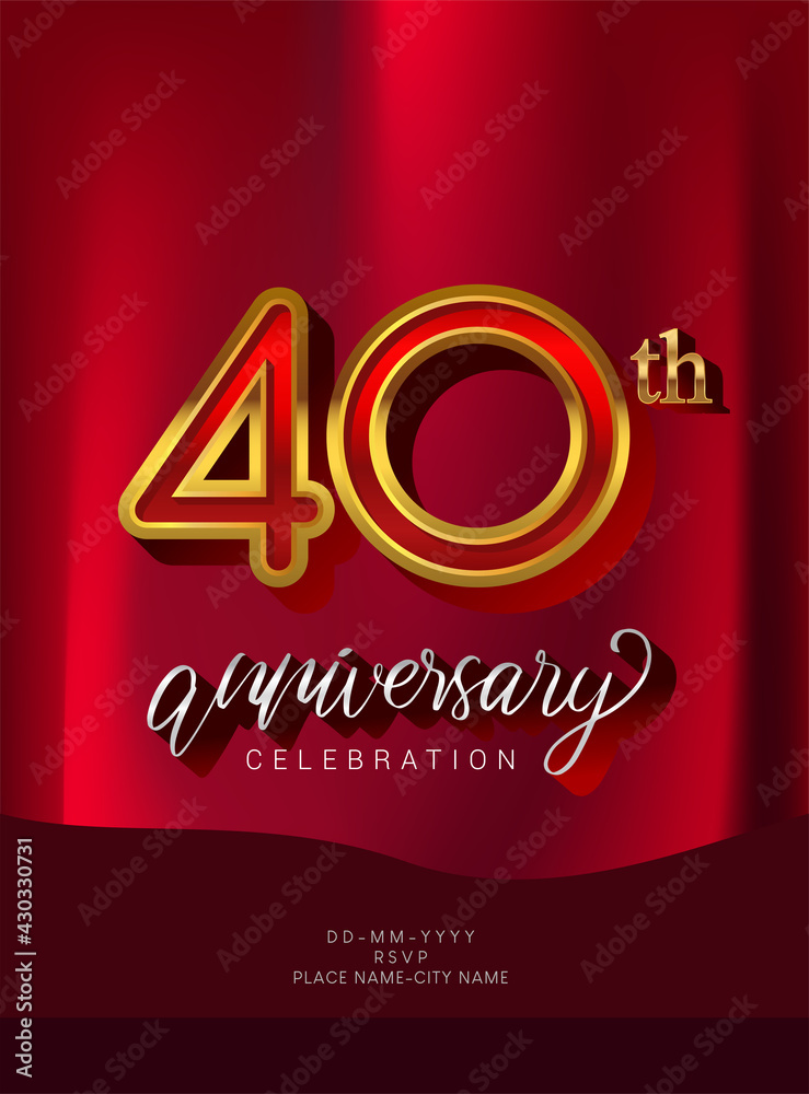 40th Anniversary Invitation and Greeting Card Design, Golden and Silver ...