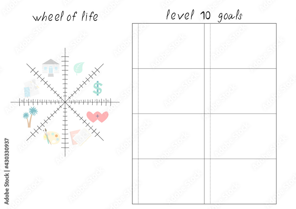 Vector illustration with Wheel of Life - diagram with blank lines to ...