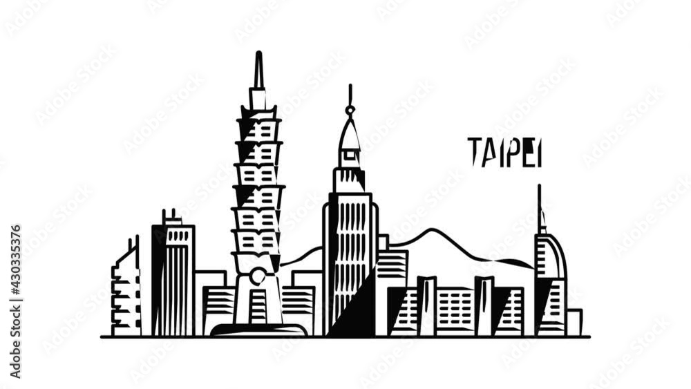 Taipei metropolis concept animation outline best object on white ...
