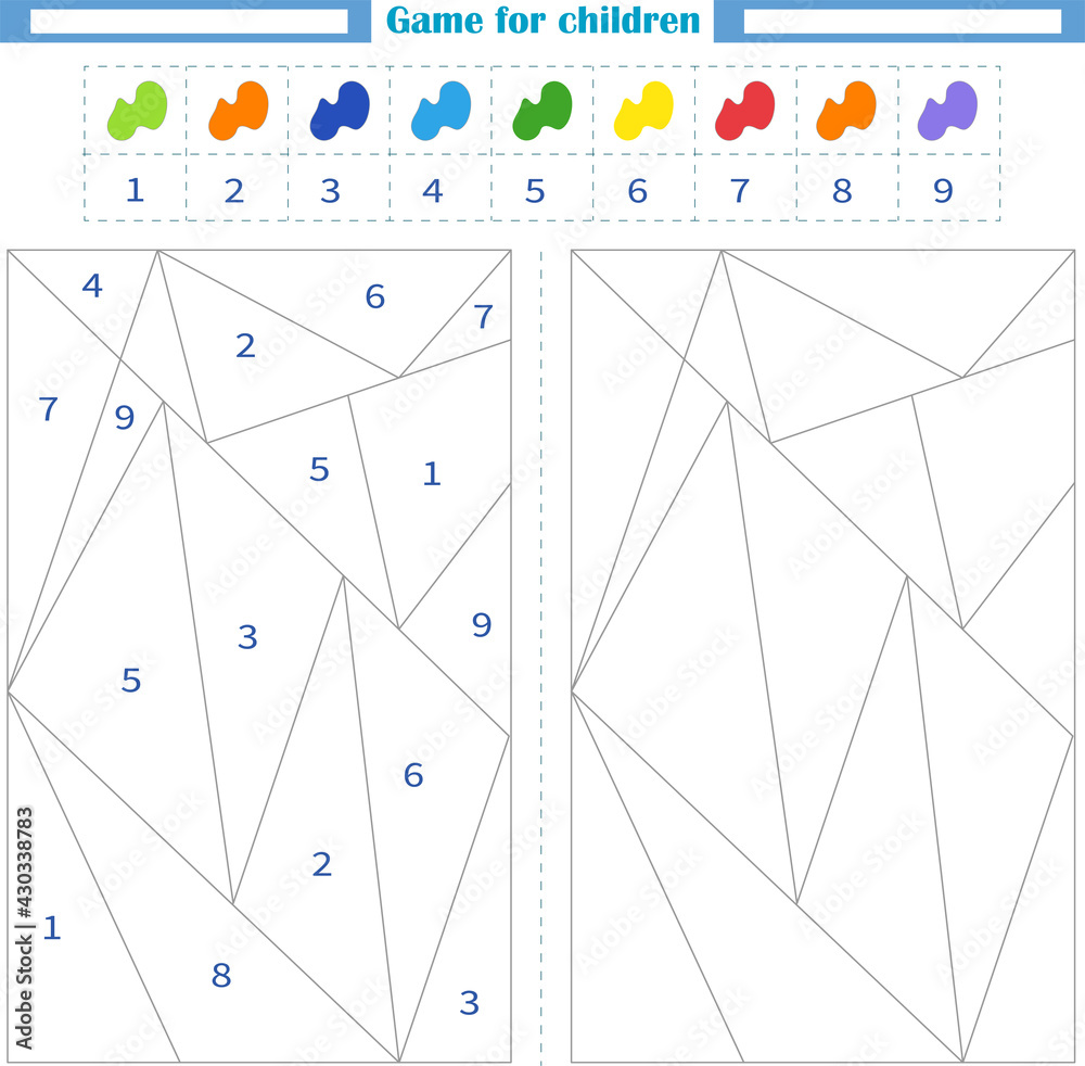 Worksheet for children. Color the empty shapes by number and color ...