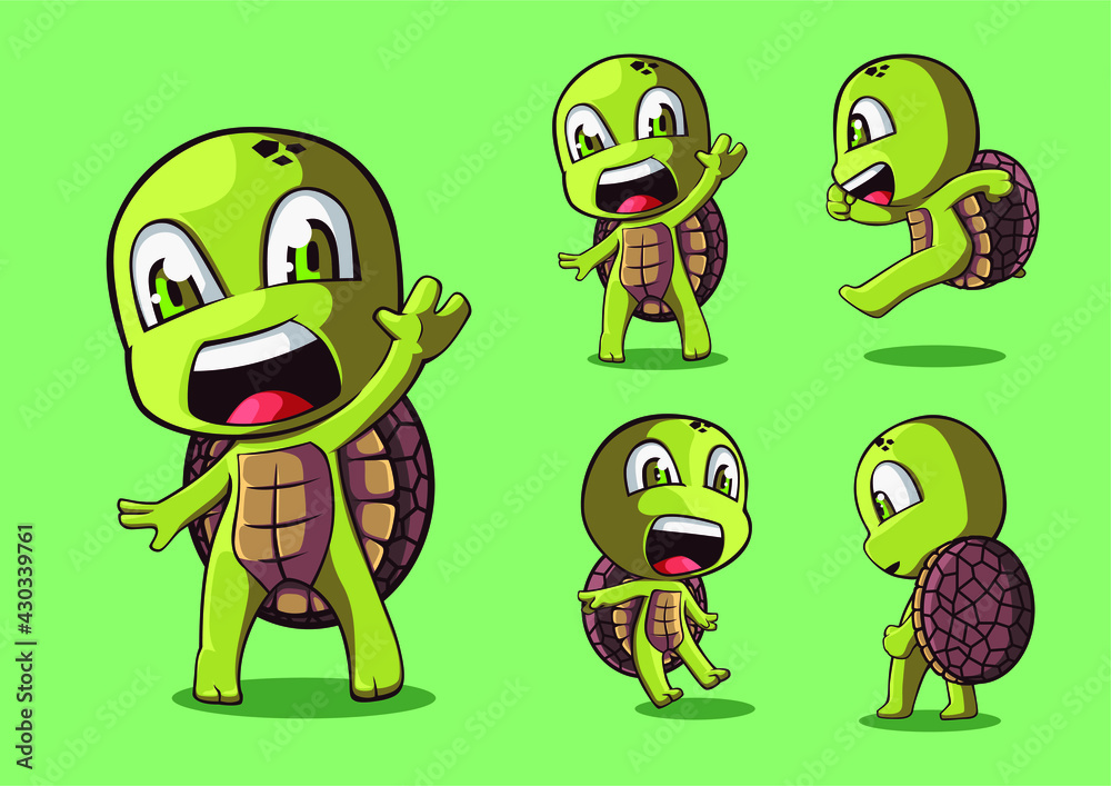 set of funny cartoon turtle Stock Vector | Adobe Stock
