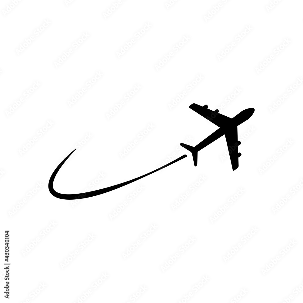 Airplane fly icon. Plane flying with line. Travel transportation ...