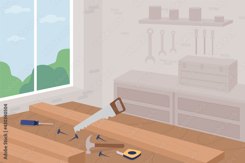 Carpentry flat color vector illustration. Benchmark of cabinetmaker ...