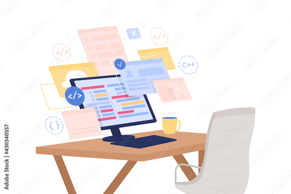 Software development flat concept vector illustration. Online course ...