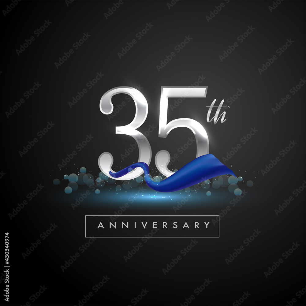 35th silver anniversary logo with blue ribbon isolated on elegant ...