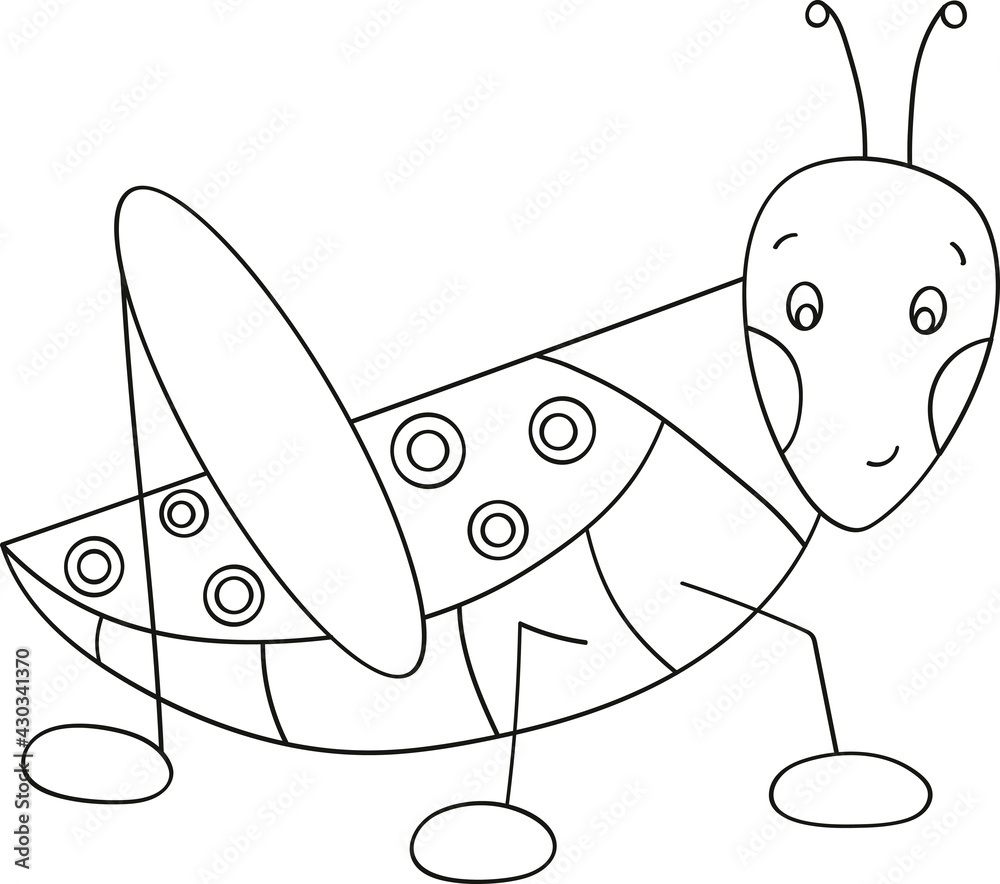 Coloring book with a picture of a cute cartoon grasshopper for ...