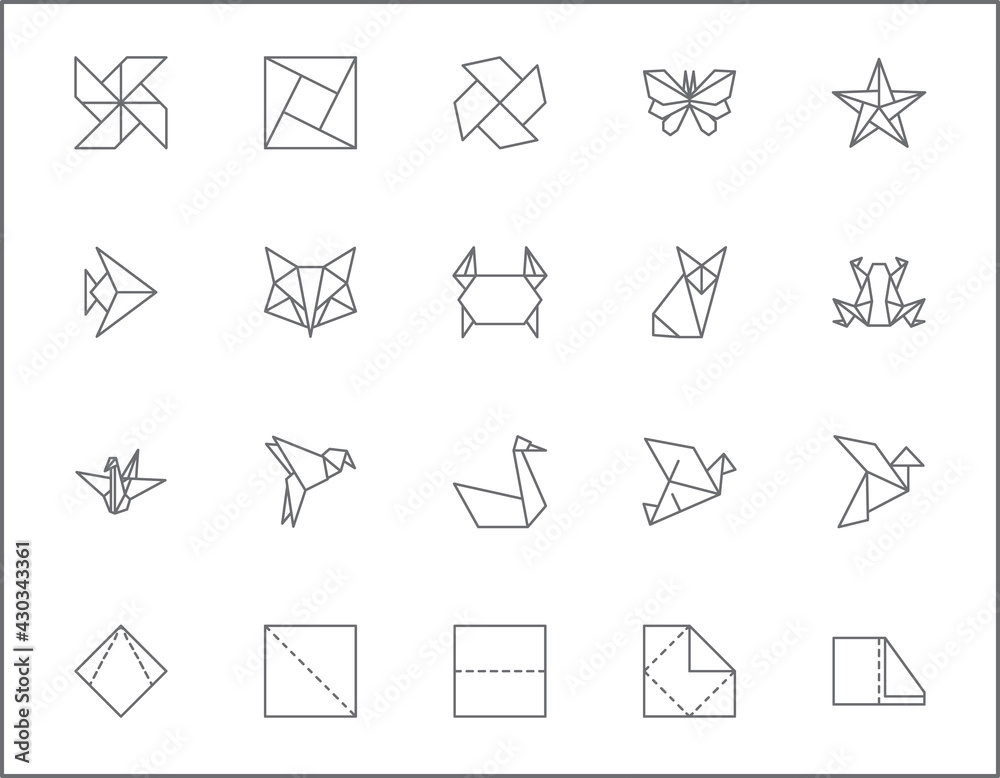 Set of origami and paper line style. It contains such Icons as bird ...