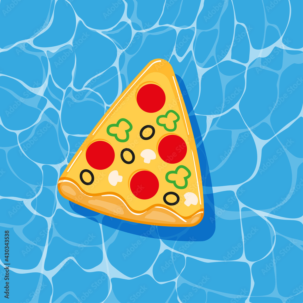Pool infantable pizza mattress place on water texture. Summer beach ...