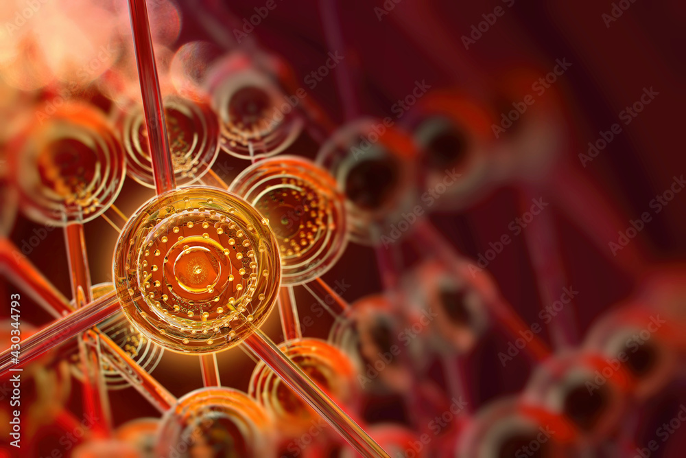 Atomic structure of gold element, Au. 3d model of transition aurum ...