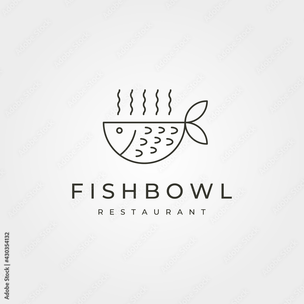 line art fish bowl icon logo vector design, restaurant logo symbol ...