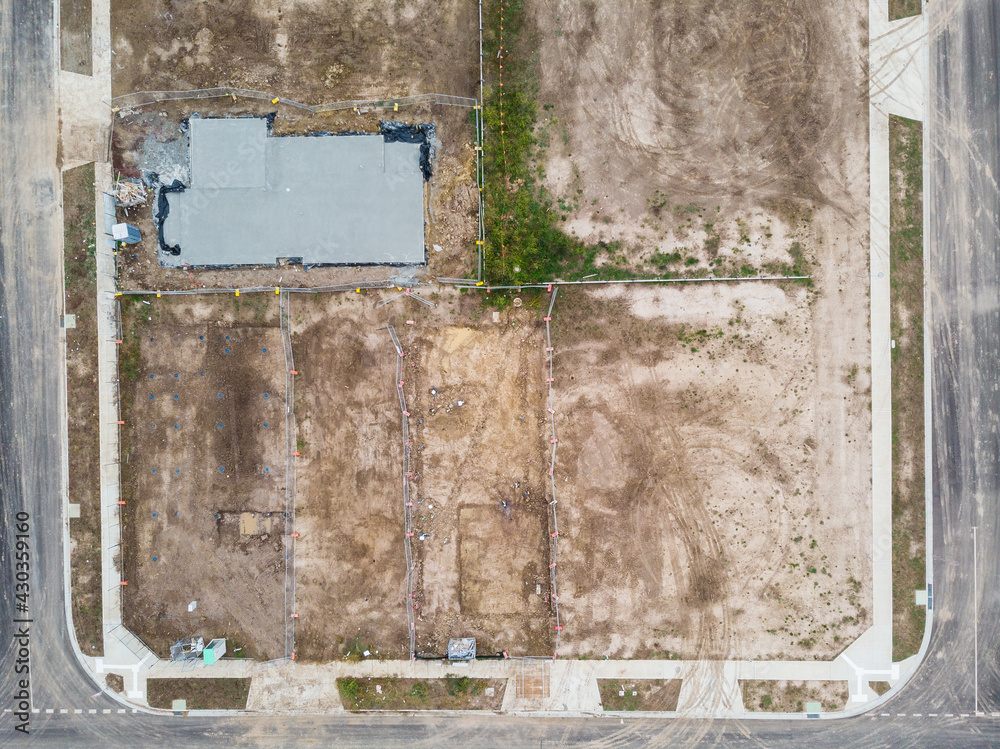 Aerial views on a newly created Australian housing estate. A fresh ...