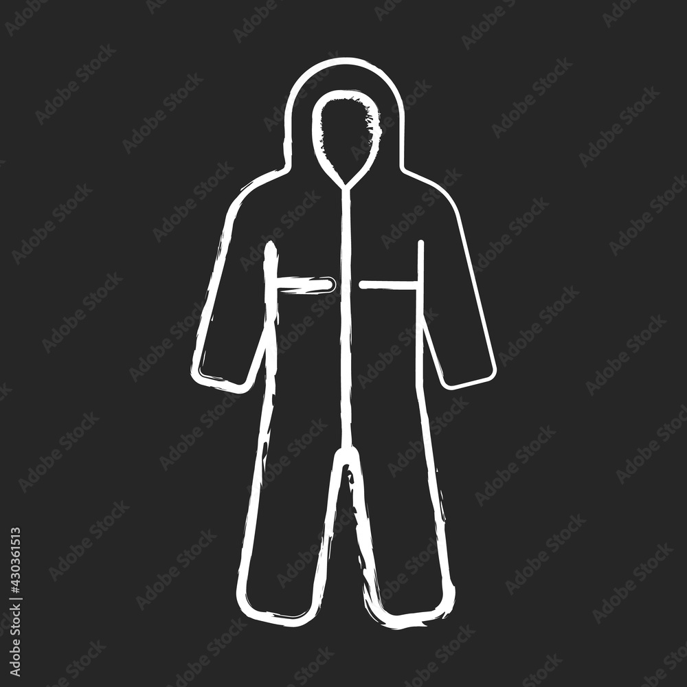 Medical coveralls chalk white icon on black background. Protective wear ...