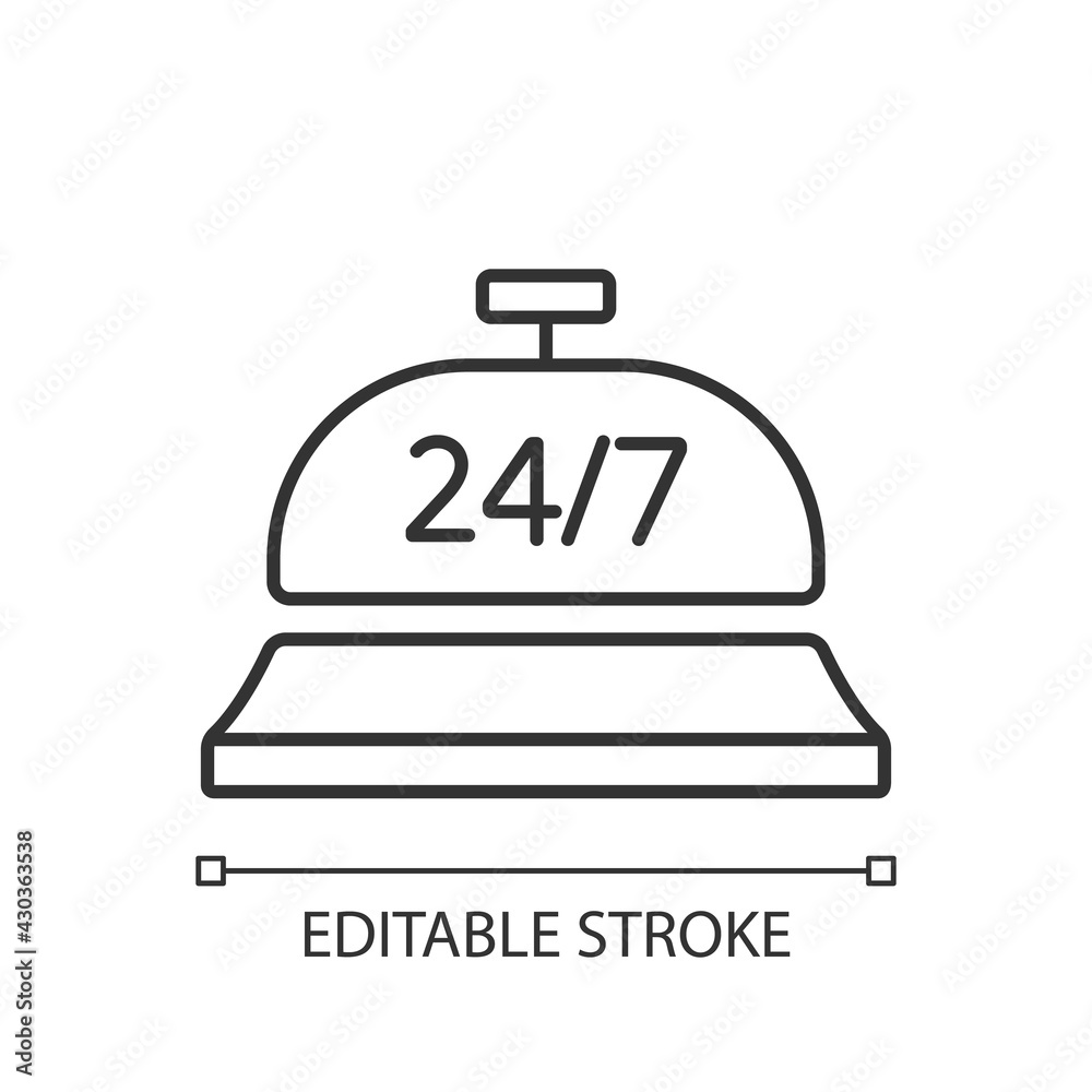 24 hour concierge service linear icon. Person takes charge of ...