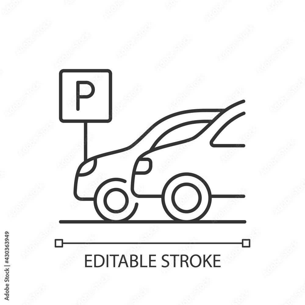 Car parking linear icon. Place where hotel guests can leave vehicles ...