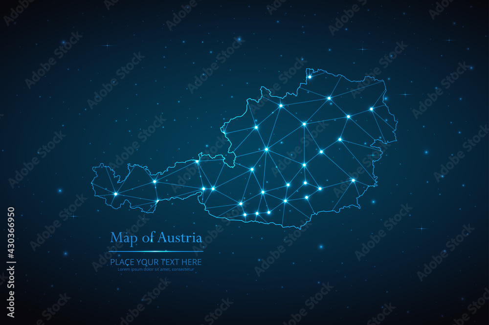 Abstract map of Austria geometric mesh polygonal network line ...