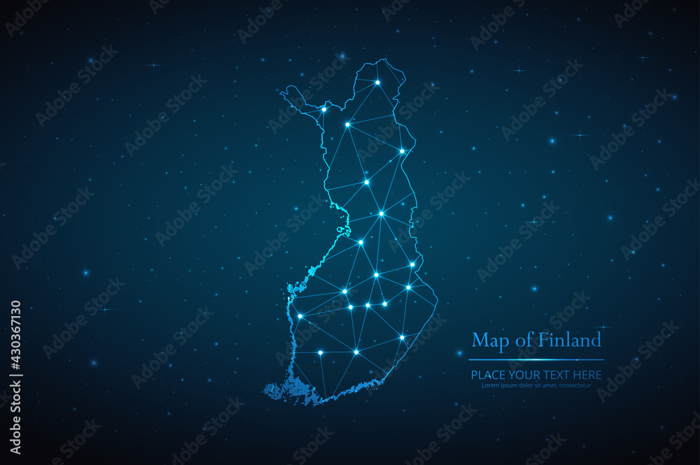 Abstract map of Finland geometric mesh polygonal network line ...