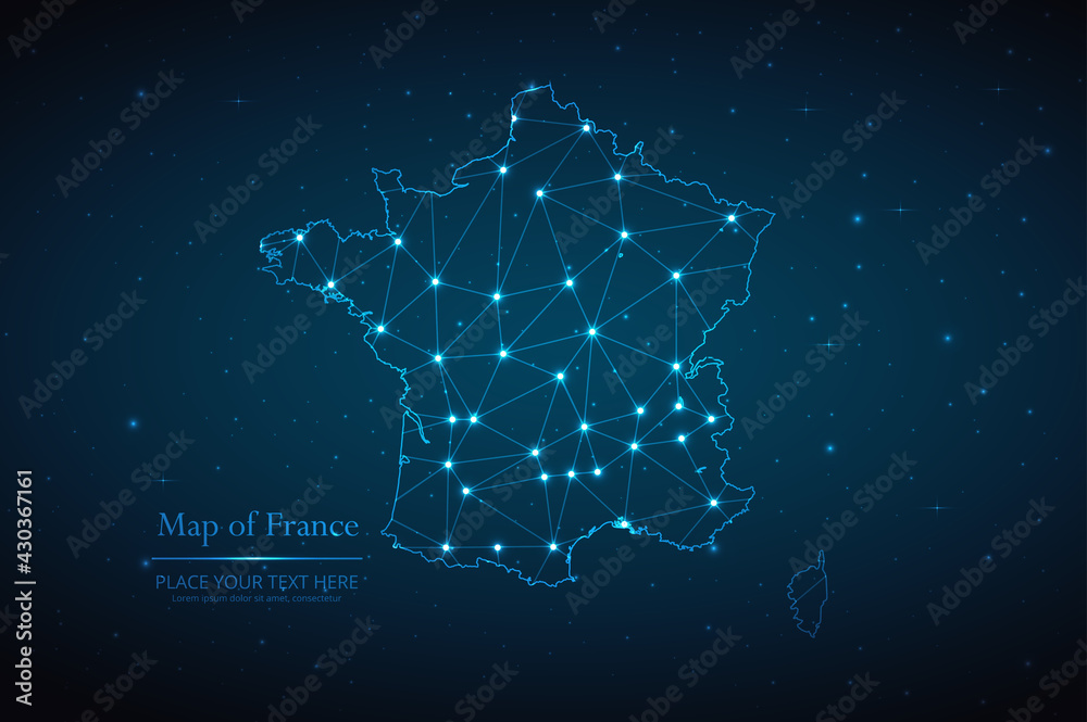 Abstract map of France geometric mesh polygonal network line, structure ...