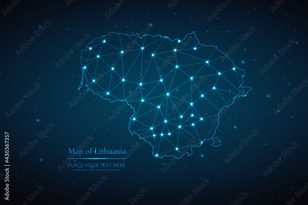 Abstract map of Lithuania geometric mesh polygonal network line ...