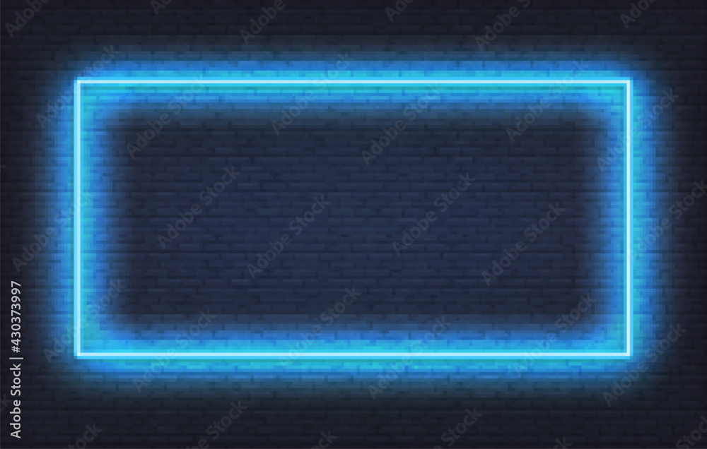 Neon frame sign template. Realistic blue signboard glowing design Stock ...