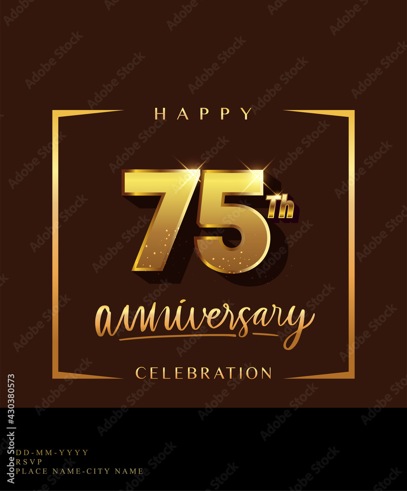 75th anniversary celebration logotype with handwriting golden color ...