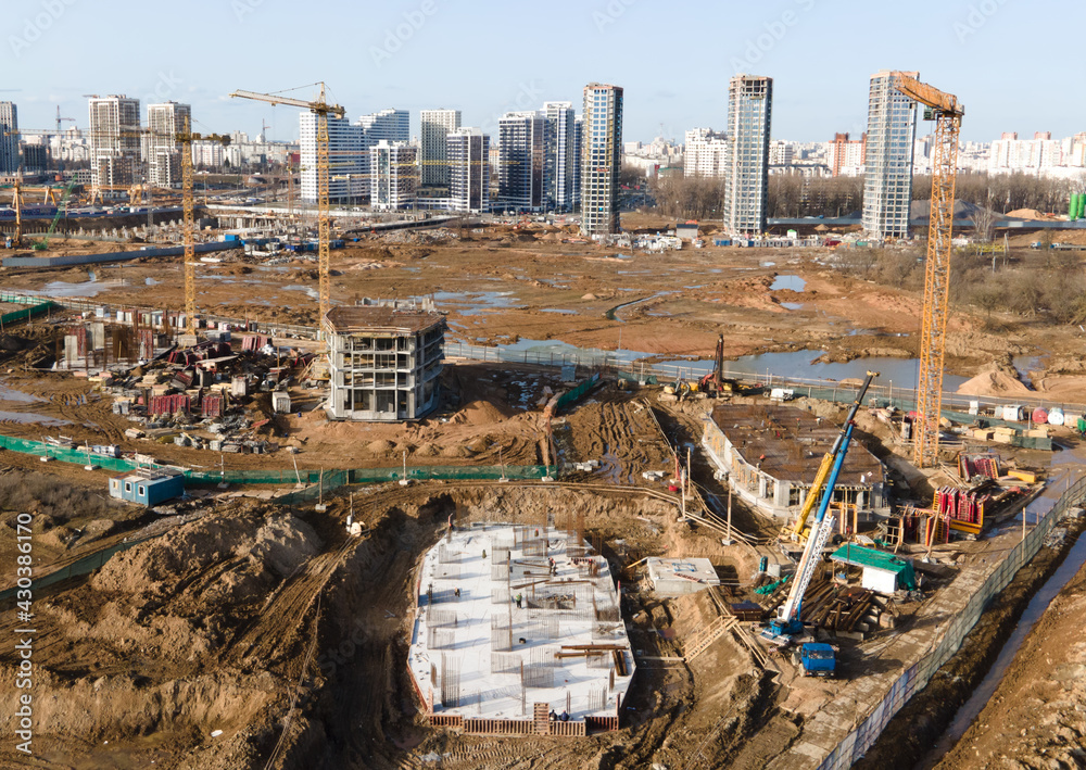 Сonstruction site with foundation pit for monolithic reinforced ...