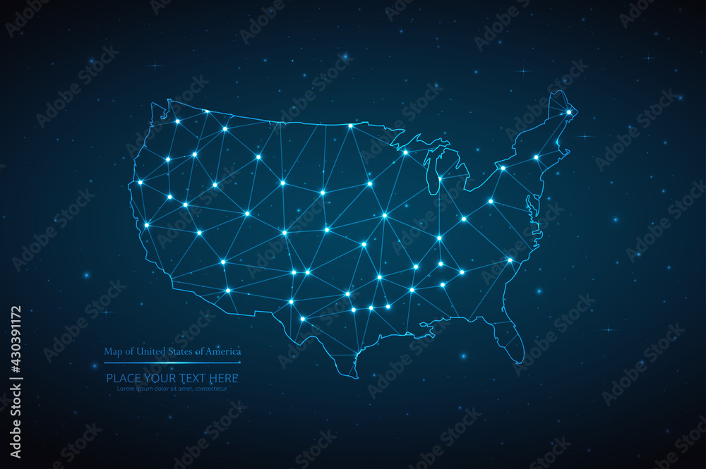Abstract map of United States of America geometric mesh polygonal ...