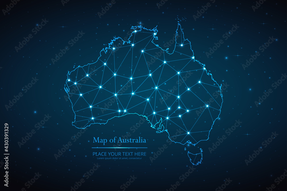 Abstract map of Australia geometric mesh polygonal network line ...