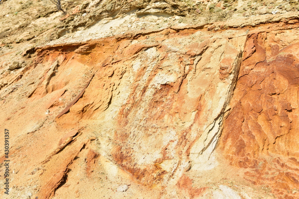 Land structure in open pit mining. Ground background in quarry. Rock ...