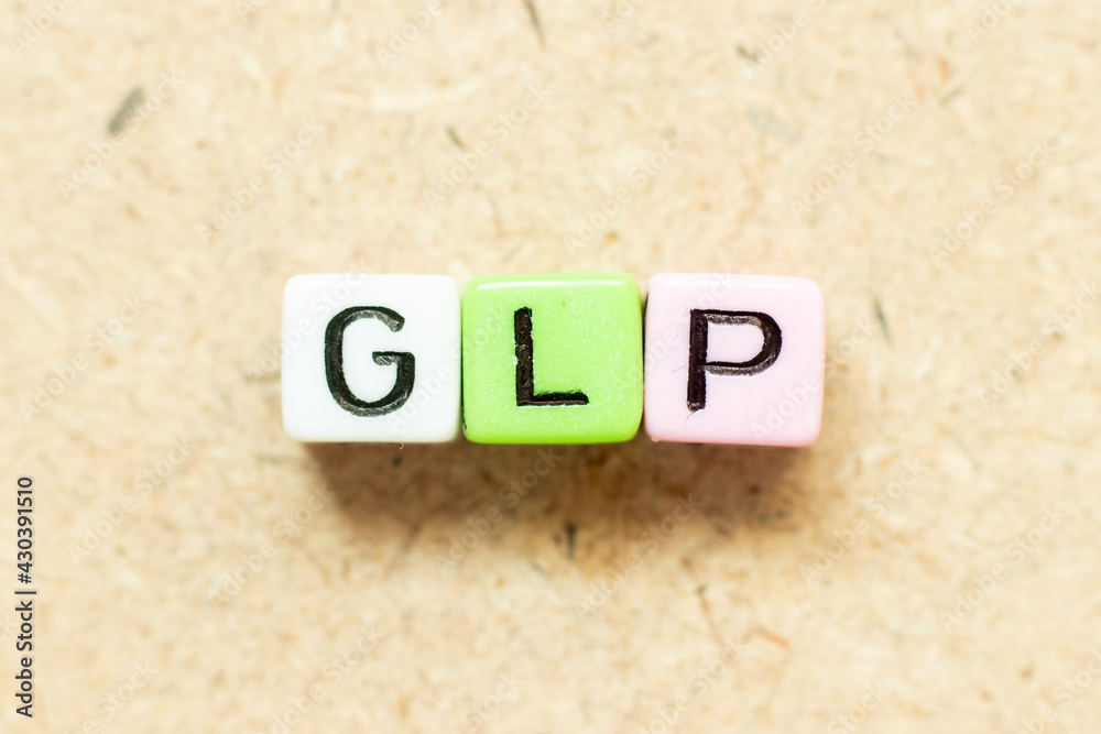 Color alphabet letter block in word GLP (Abbreviation of Good ...