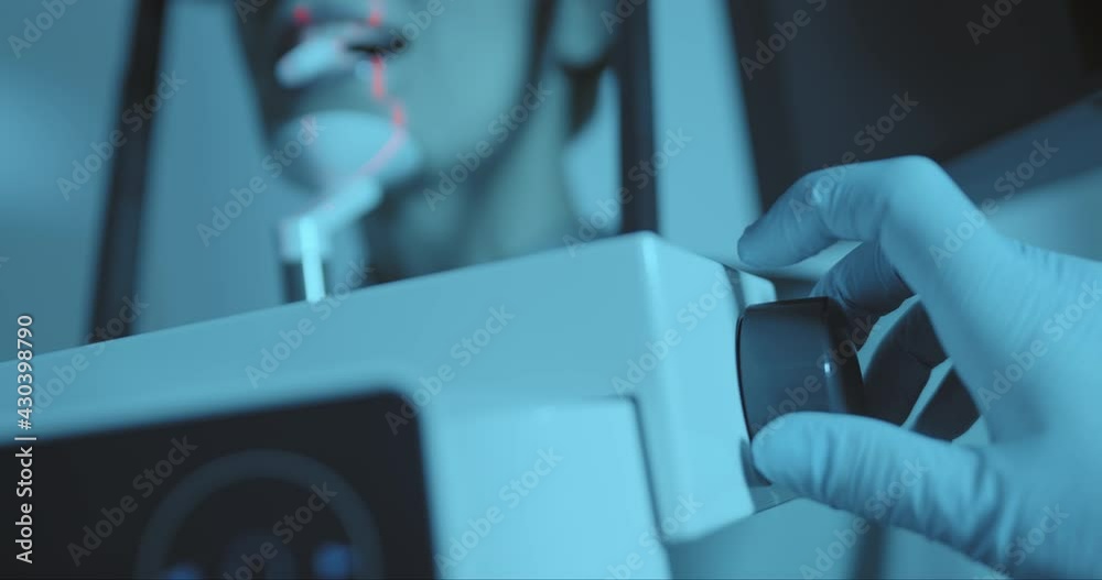 Close up the medical hand in disposable gloves that are rotating a ...
