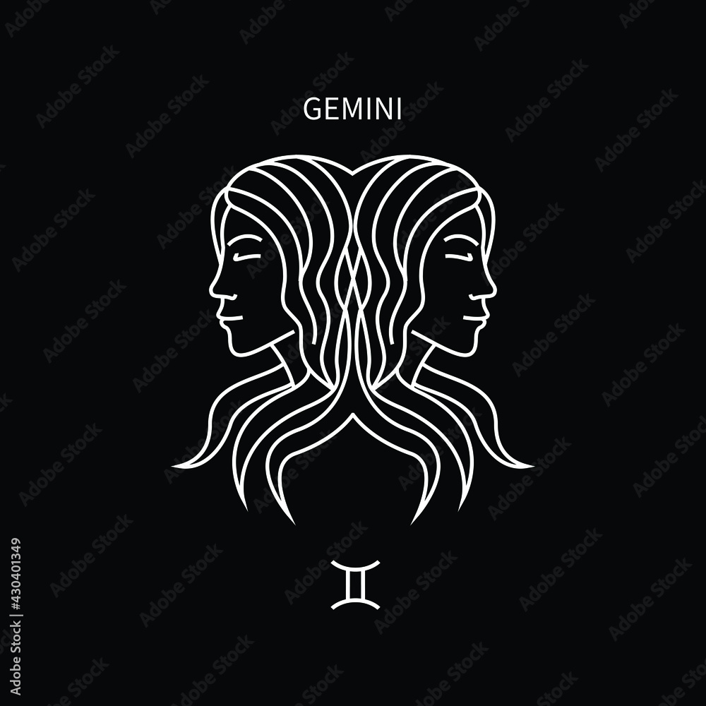 gemini horoscope symbol in twelve zodiac constellation. a flat line ...
