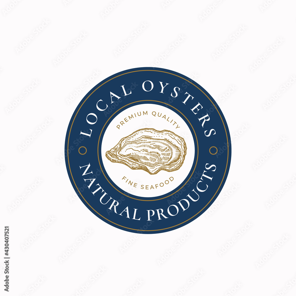 Local Oysters Abstract Vector Sign, Symbol or Logo Template. Hand Drawn ...