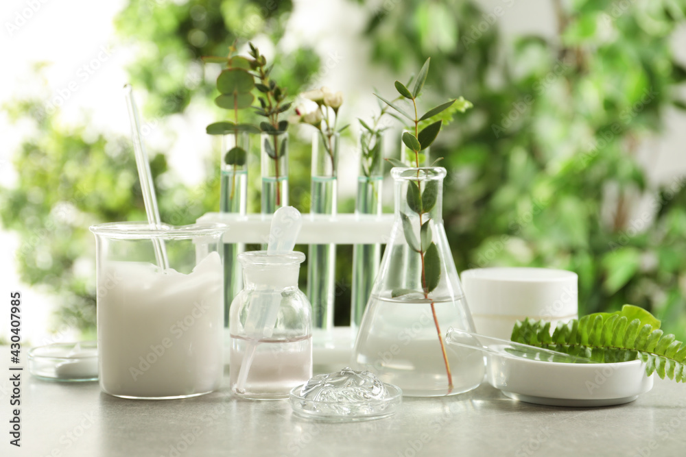 Natural ingredients for cosmetic products and laboratory glassware on ...