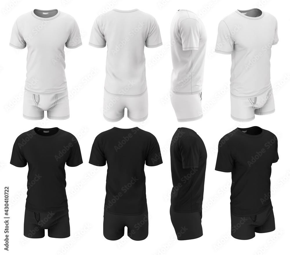 3d realistic set of male underwear. Boxer briefs and a T-shirt in black ...