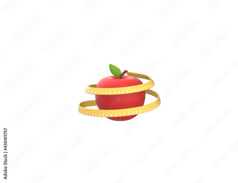 Red apple with measure tape or meter. 3D render model isolated white ...