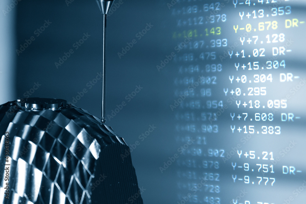 The abstract scene CMM machine operation and the G-code data background ...