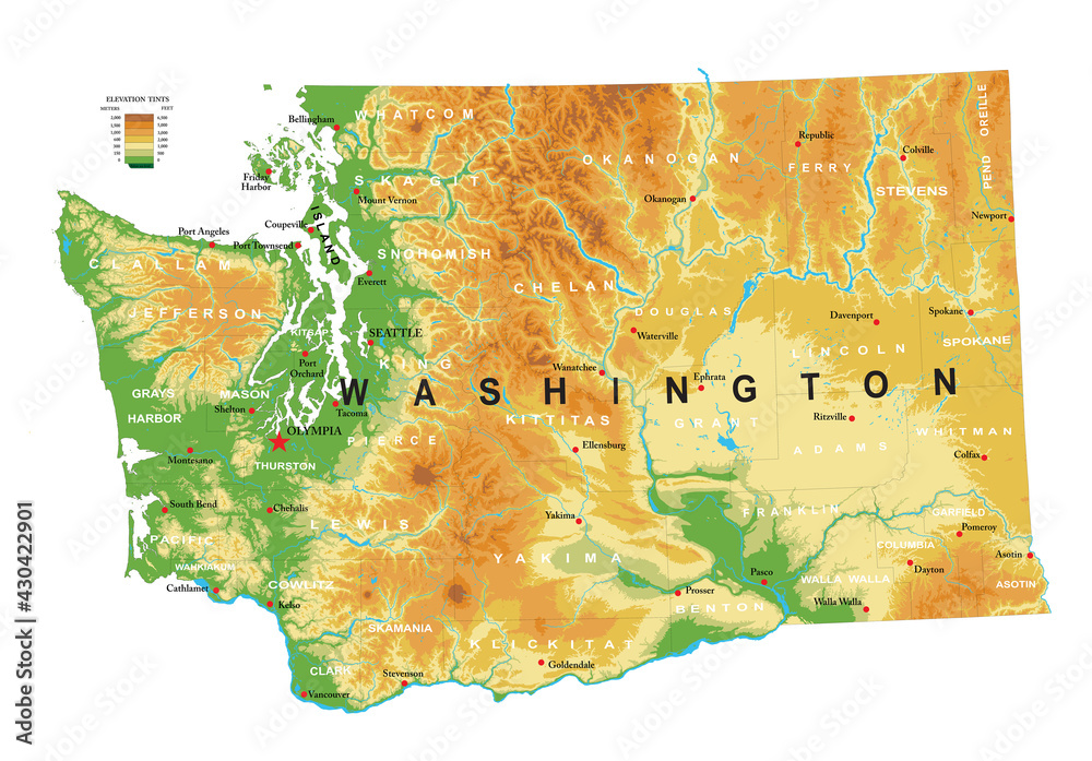 Physical Map Of Washington State Map Of The Study Region, Defined As