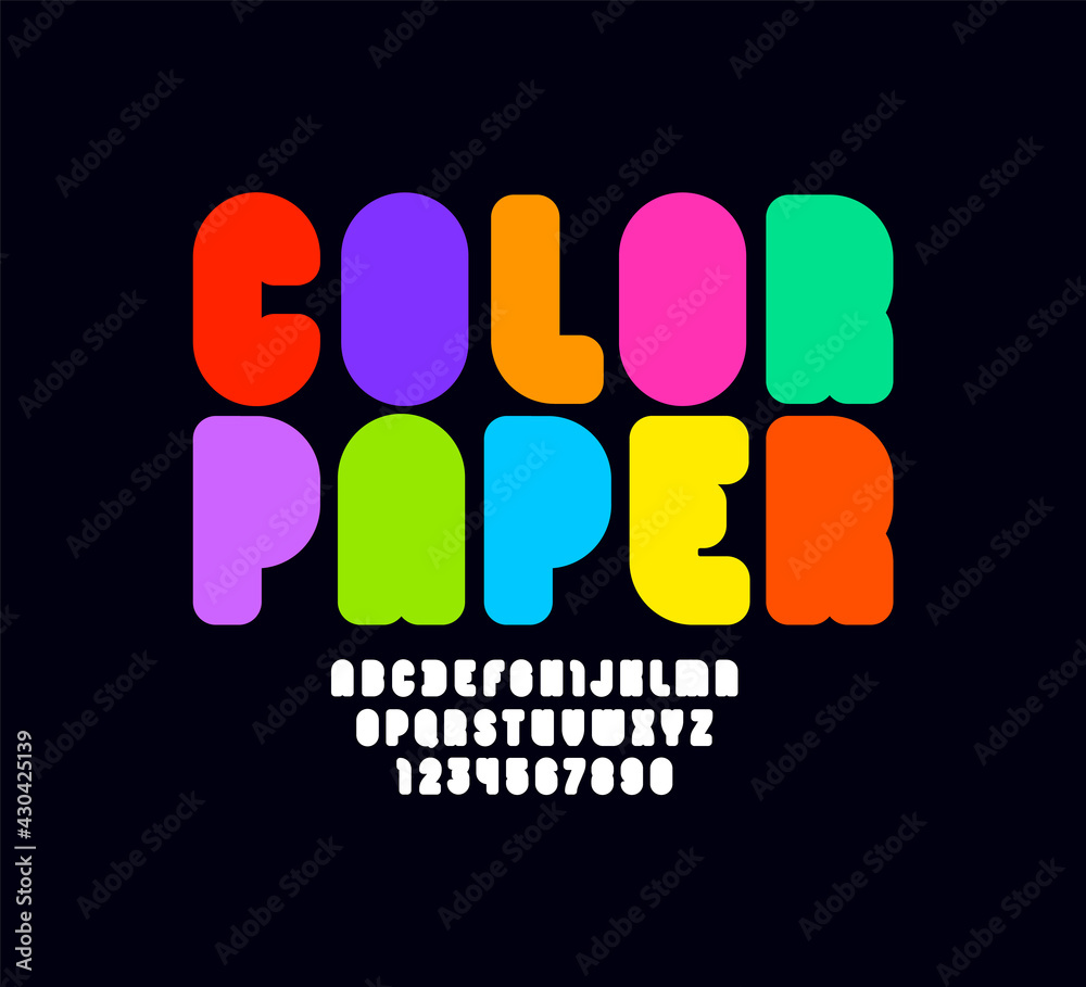 Rounded multi colored Font, trendy cartoon alphabet from, bold letters ...