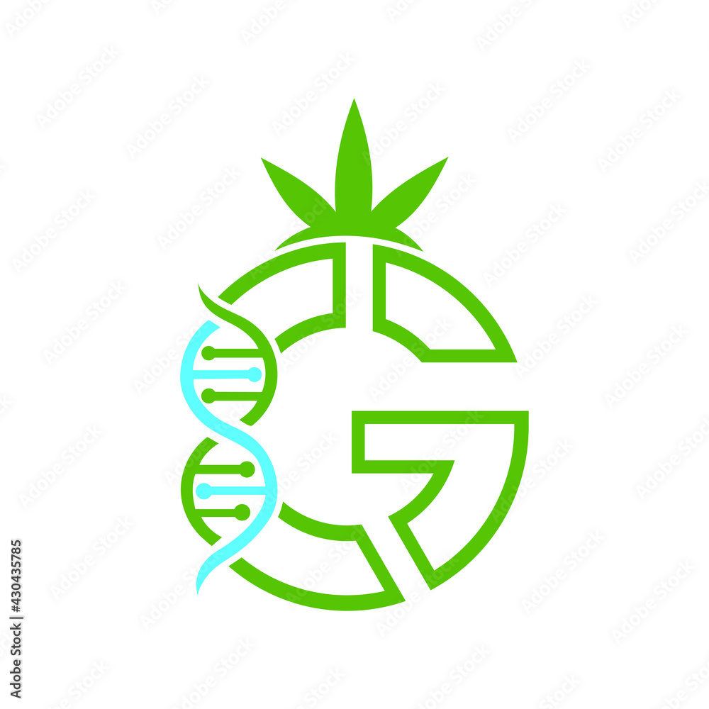 Letter G DNA Canabis Logo, Initial G With DNA Marijuana Leaf Design ...