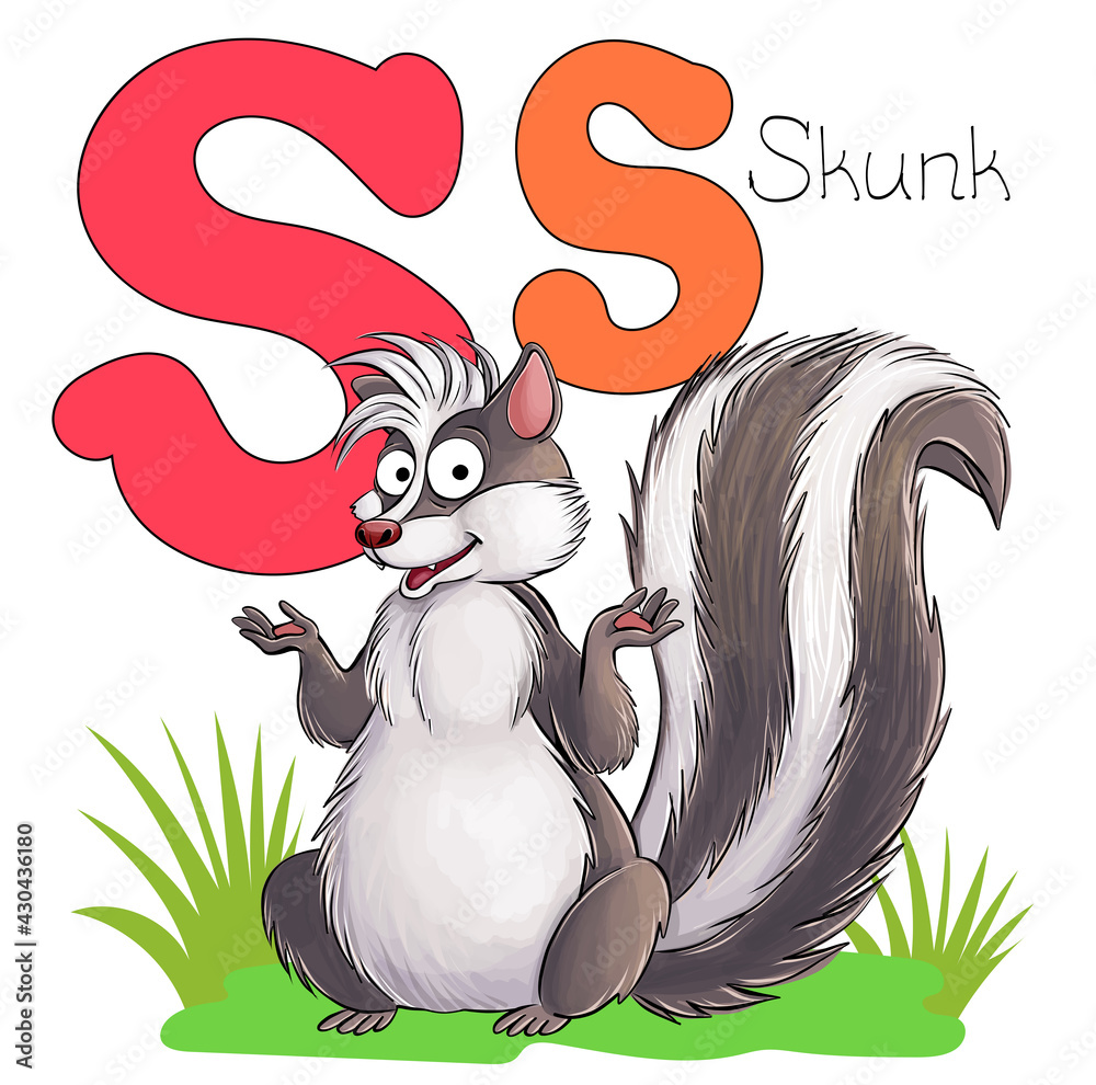 Vector illustration. Alphabet with animals. Large capital letter S with ...