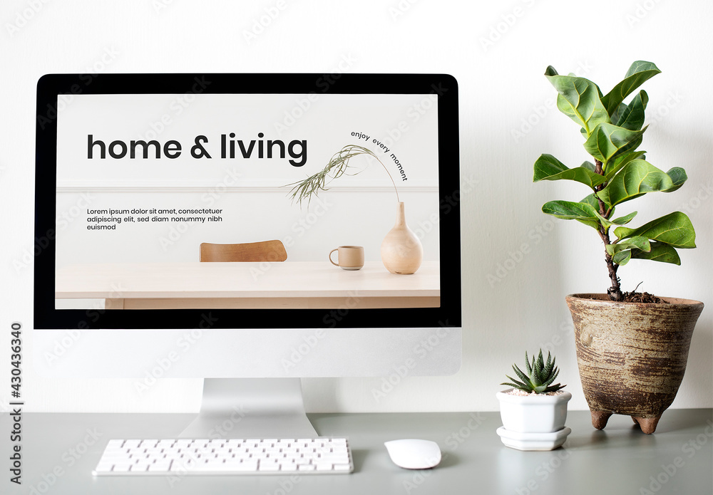 Computer Monitor Mockup on a Desk Stock Template | Adobe Stock