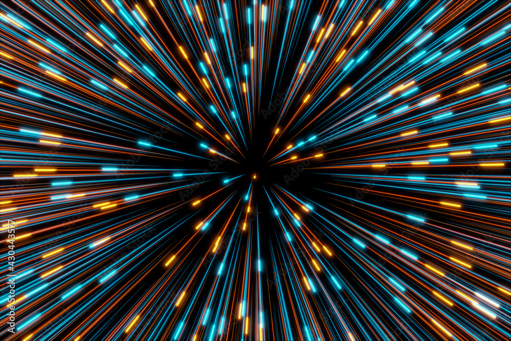 Space travel concept at the speed of light. Abstract fiber optic ...