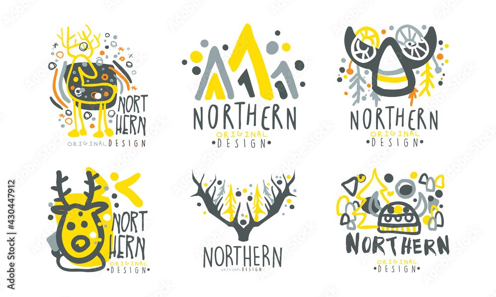 Northern Logo Original Design Template with Fancy Shapes Vector Set ...