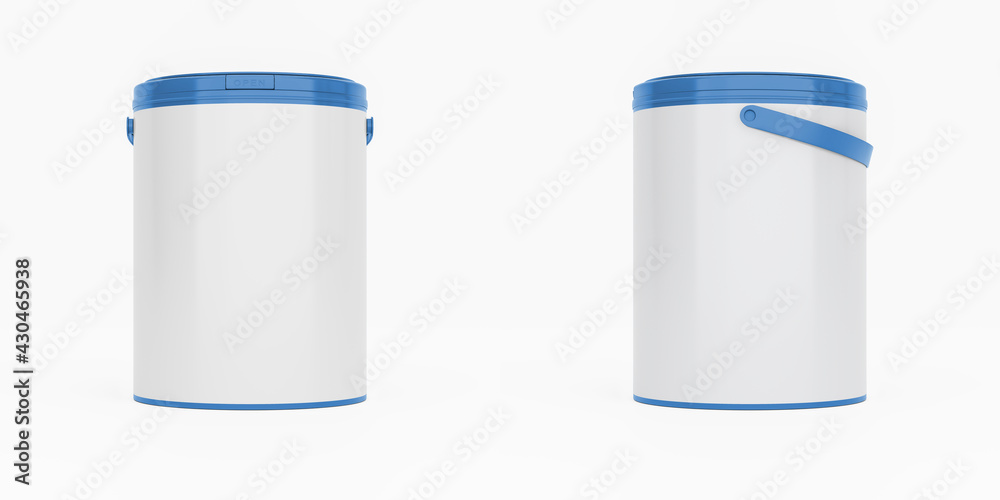 Blue 1l plastic paint can / bucket / container with handle and blank ...