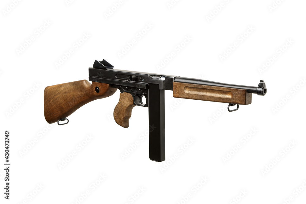 Old American machine gun. Vintage automatic weapon. Armament of the ...