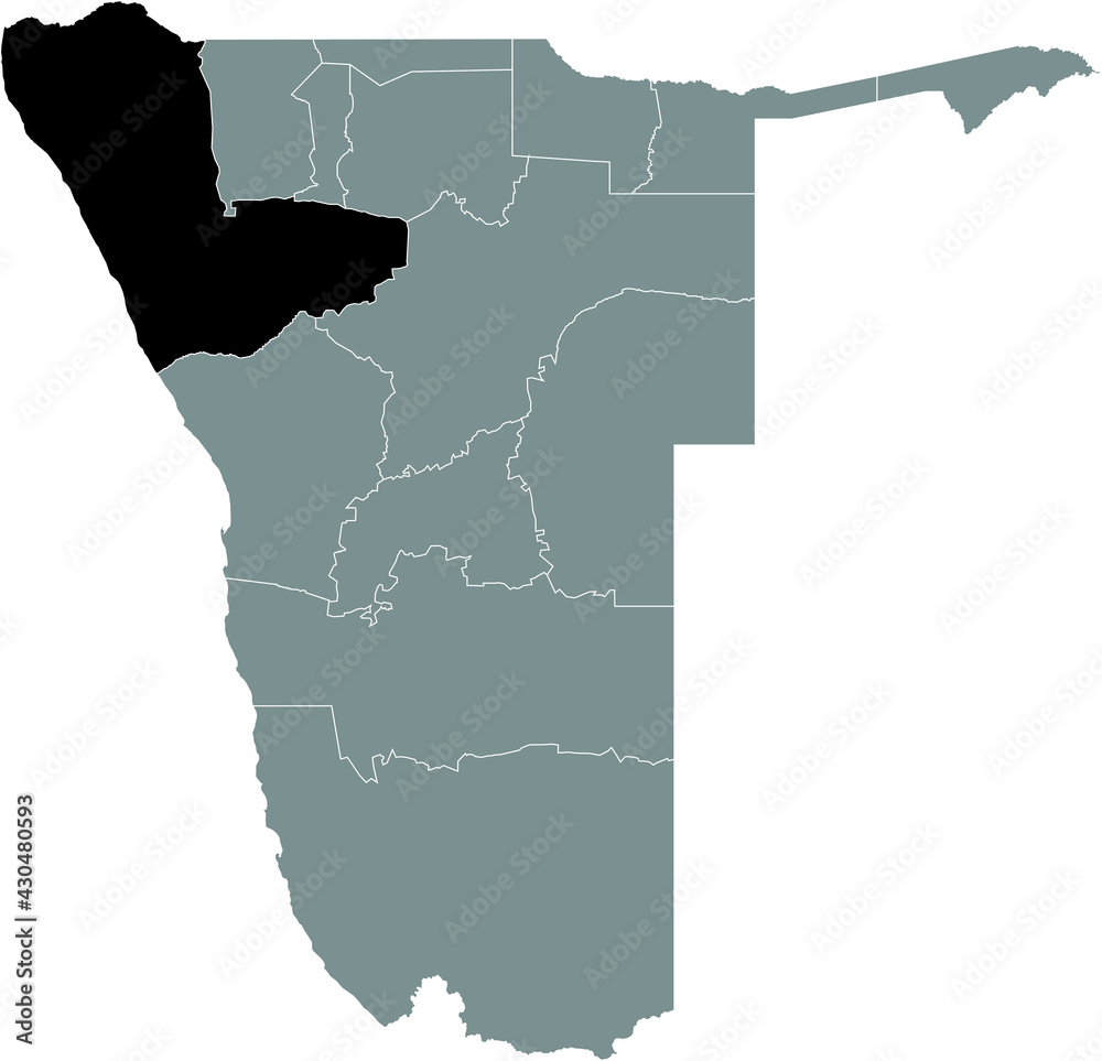 Black highlighted location map of the Namibian Kunene region inside ...