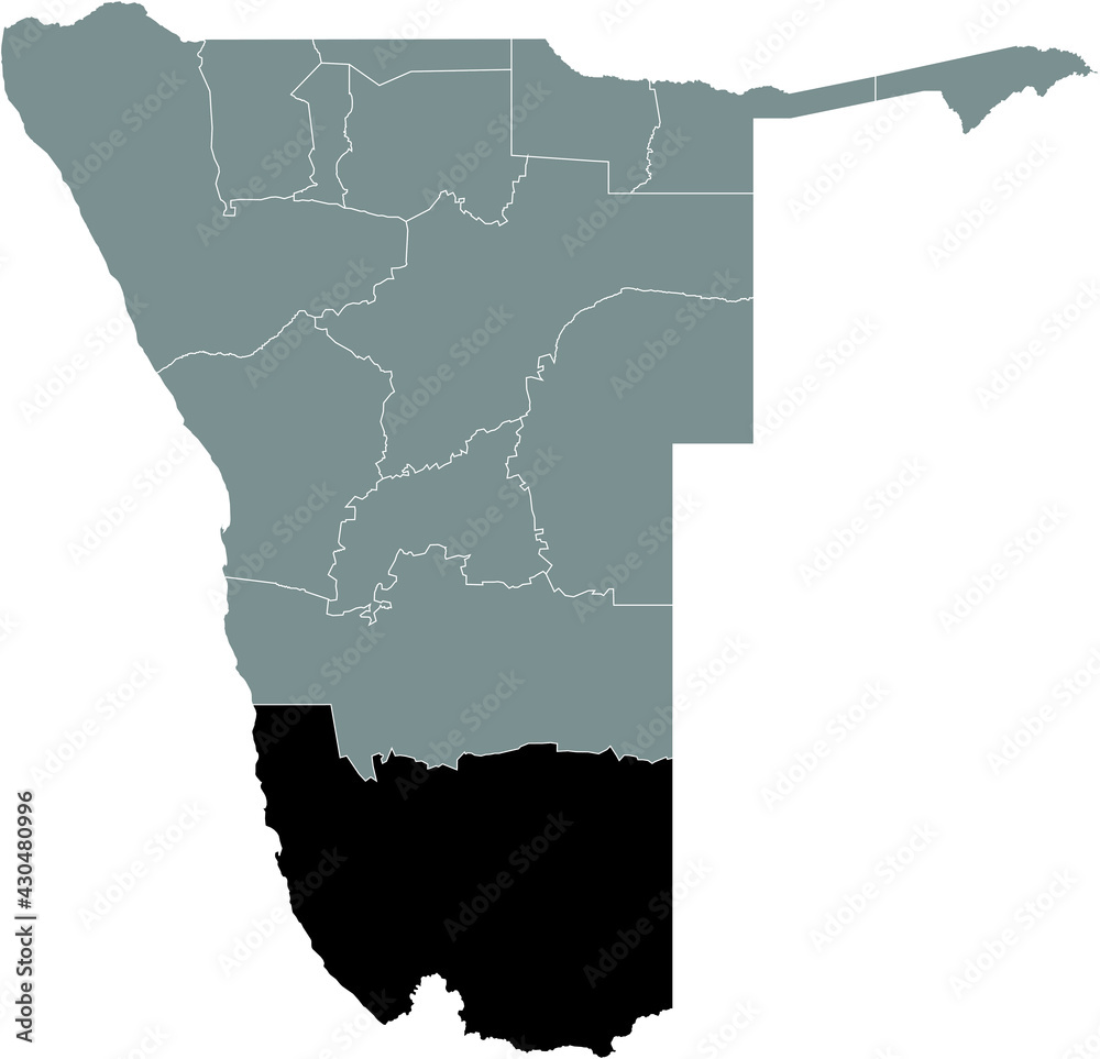 Black highlighted location map of the Namibian Karas region inside gray ...